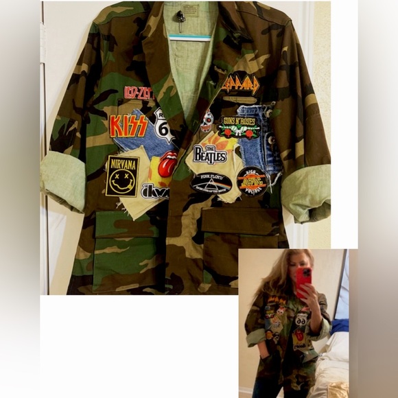 Jackets & Coats | Camo Custom Made Jacket Has Different Rock Band ...